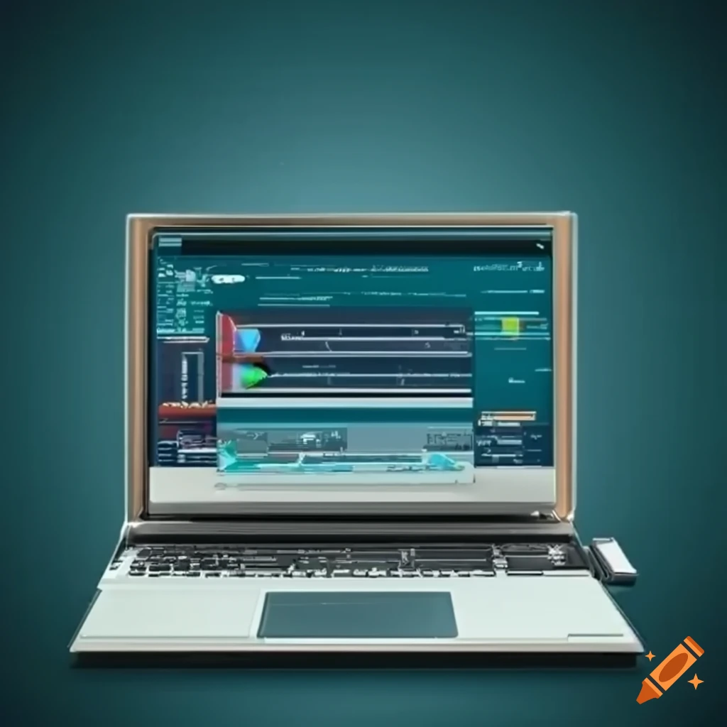 A computer gui with running software, inspired by classical design and ...
