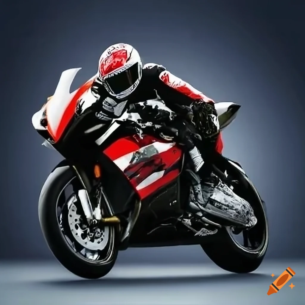 Motorcycle racer taking a sharp turn on the racetrack on Craiyon