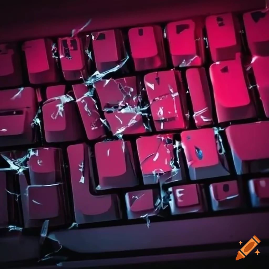 A horizontal shattered computer keyboard on Craiyon
