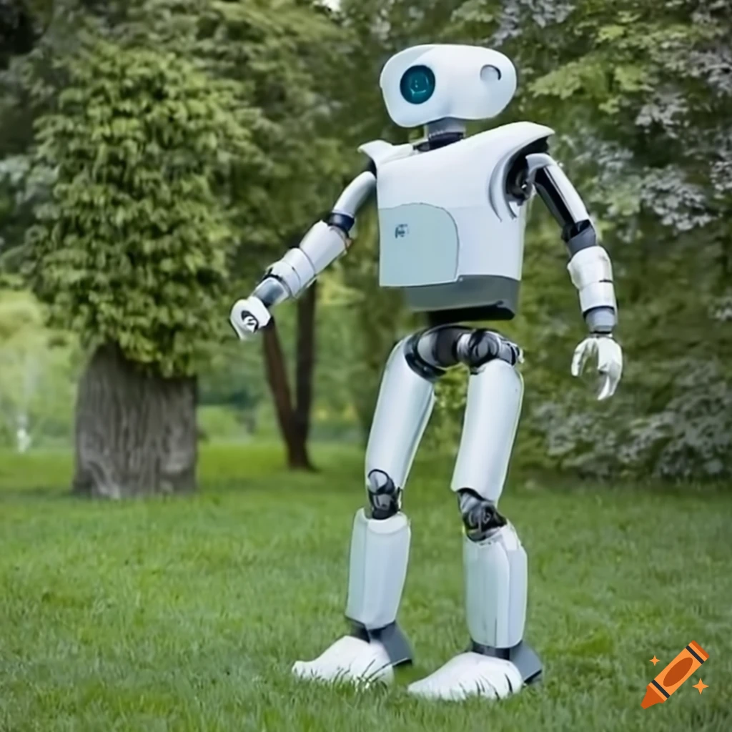 A futuristic telephant robot standing in a garden on Craiyon