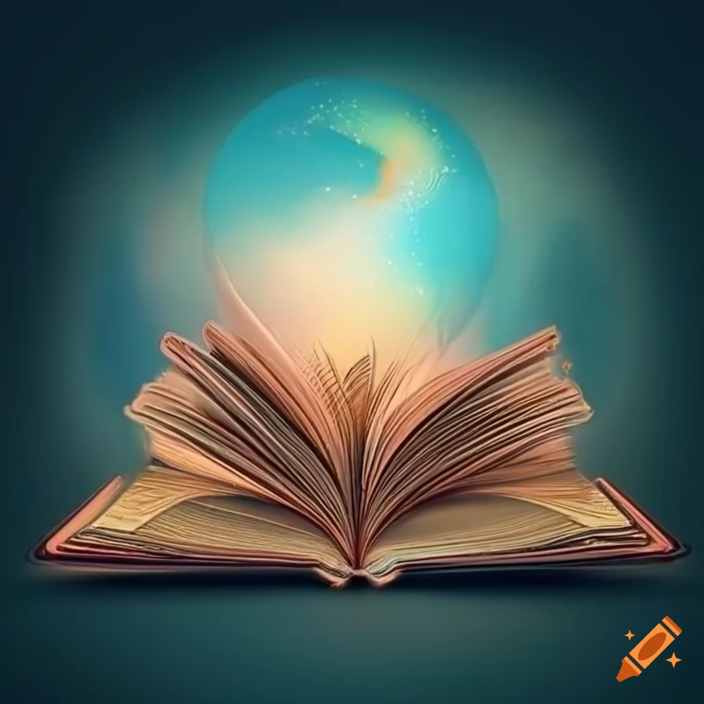 An open book with pages unfurling, showcasing flowing illustrations of ...