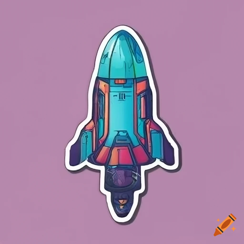 Space-themed sticker with a futuristic spaceship design