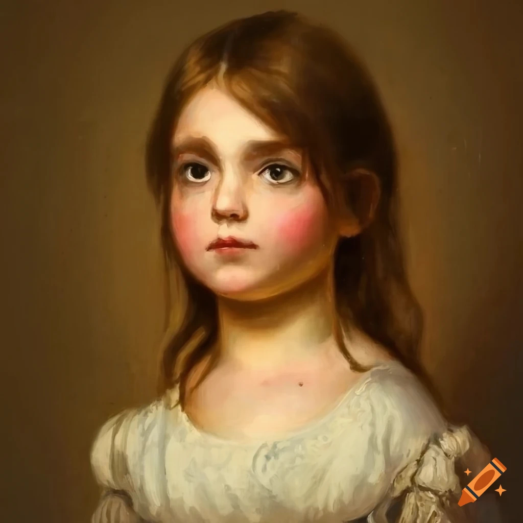 Early victorian painting of girl with brown hair and hazel eyes and ...