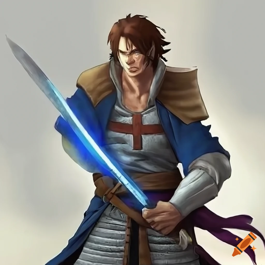 Qui gon jinn fusion trevor belmont as blue templar armor monk with samurai sword on Craiyon