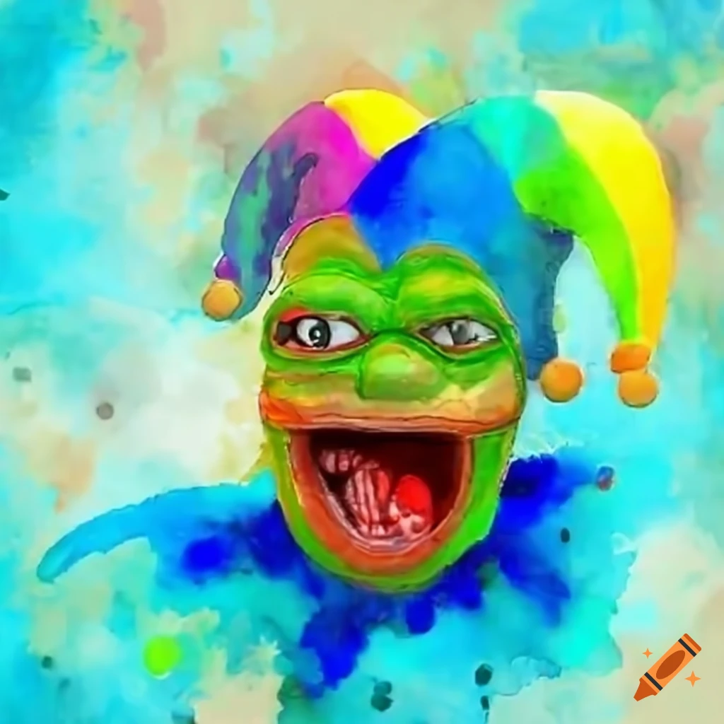 Jester, icon, 3D, pepe the frog style, ridiculously laughing on Craiyon