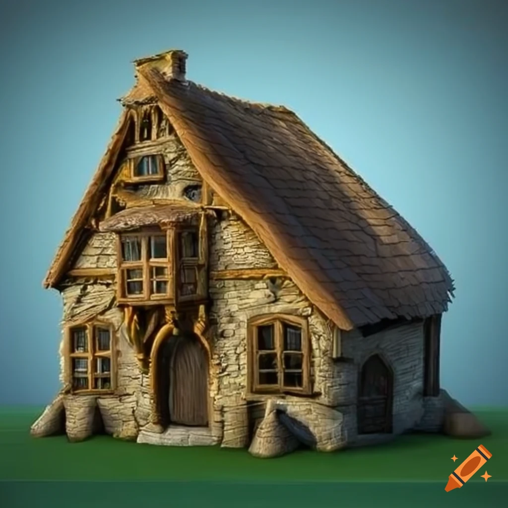 Fantasy house, stone,thatch roof on Craiyon