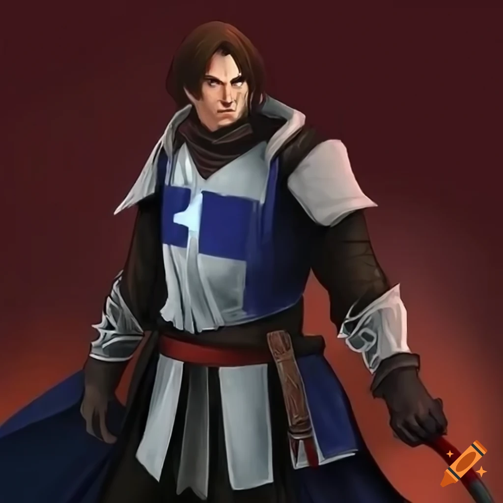 Qui Gon Jinn fusion Trevor Belmont as blue templar armor monk with samurai sword on Craiyon