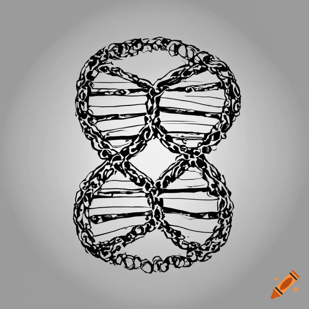 An infinity symbol made of a dna helix, monochrome color, sketched on ...