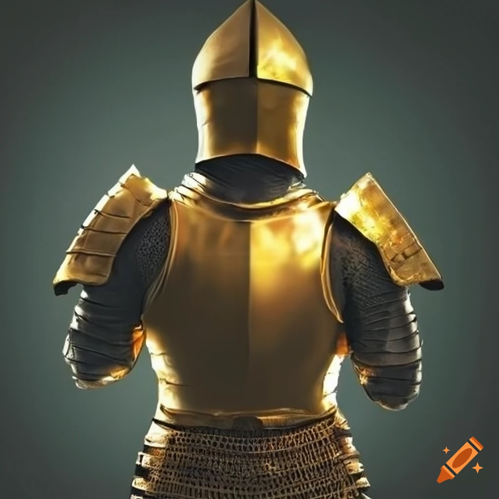 Man wearing golden armor backlit