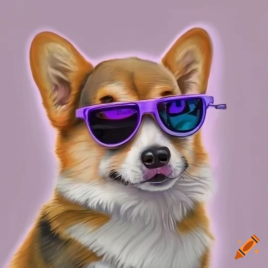 Hyper realistic side profile drawing of a baby corgi wearing purple ...