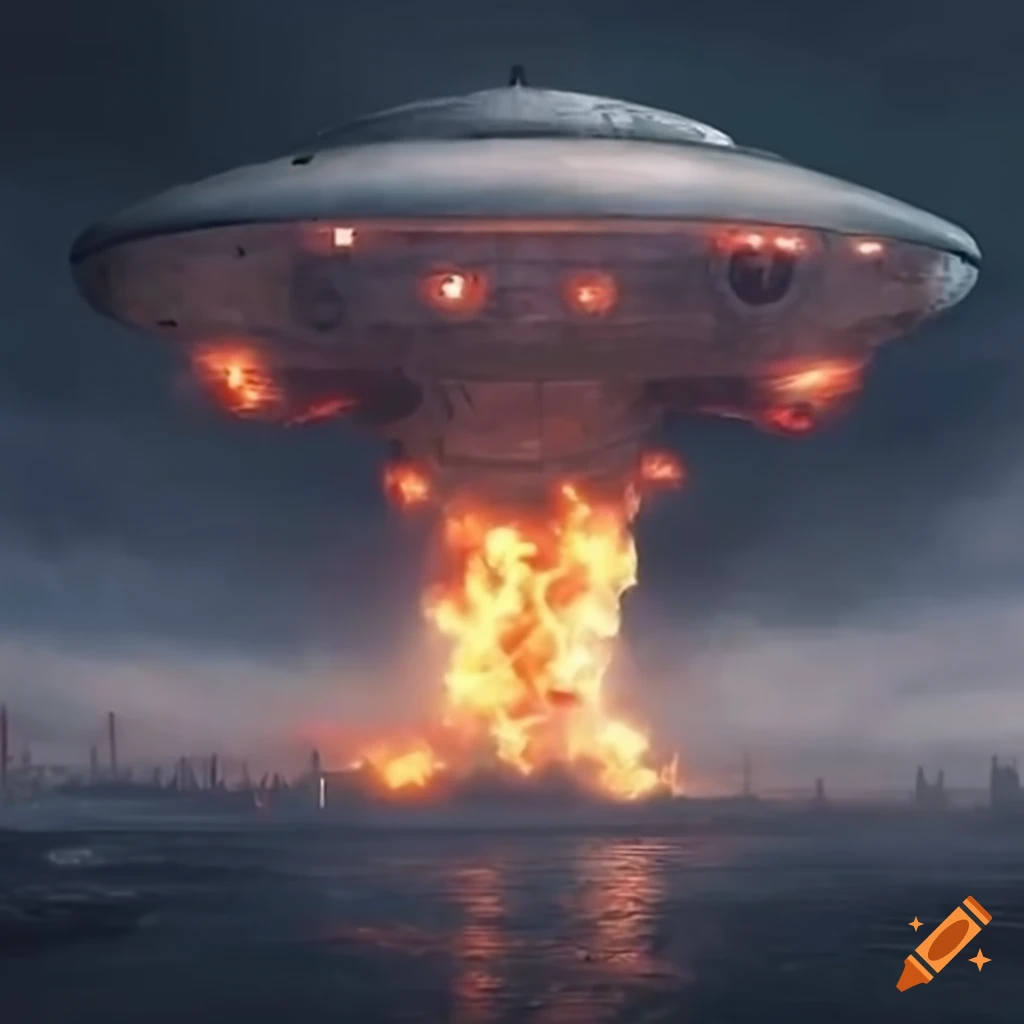 Hyper realistic, massive UFO invasion over large city, military gun fire on Craiyon