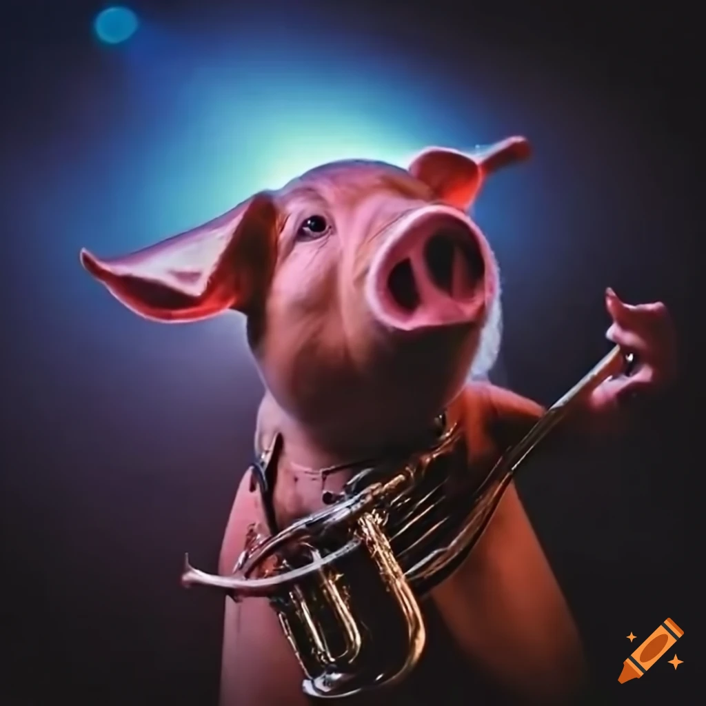 A musical band of pigs, one pig that play synthesizers and one pig that ...