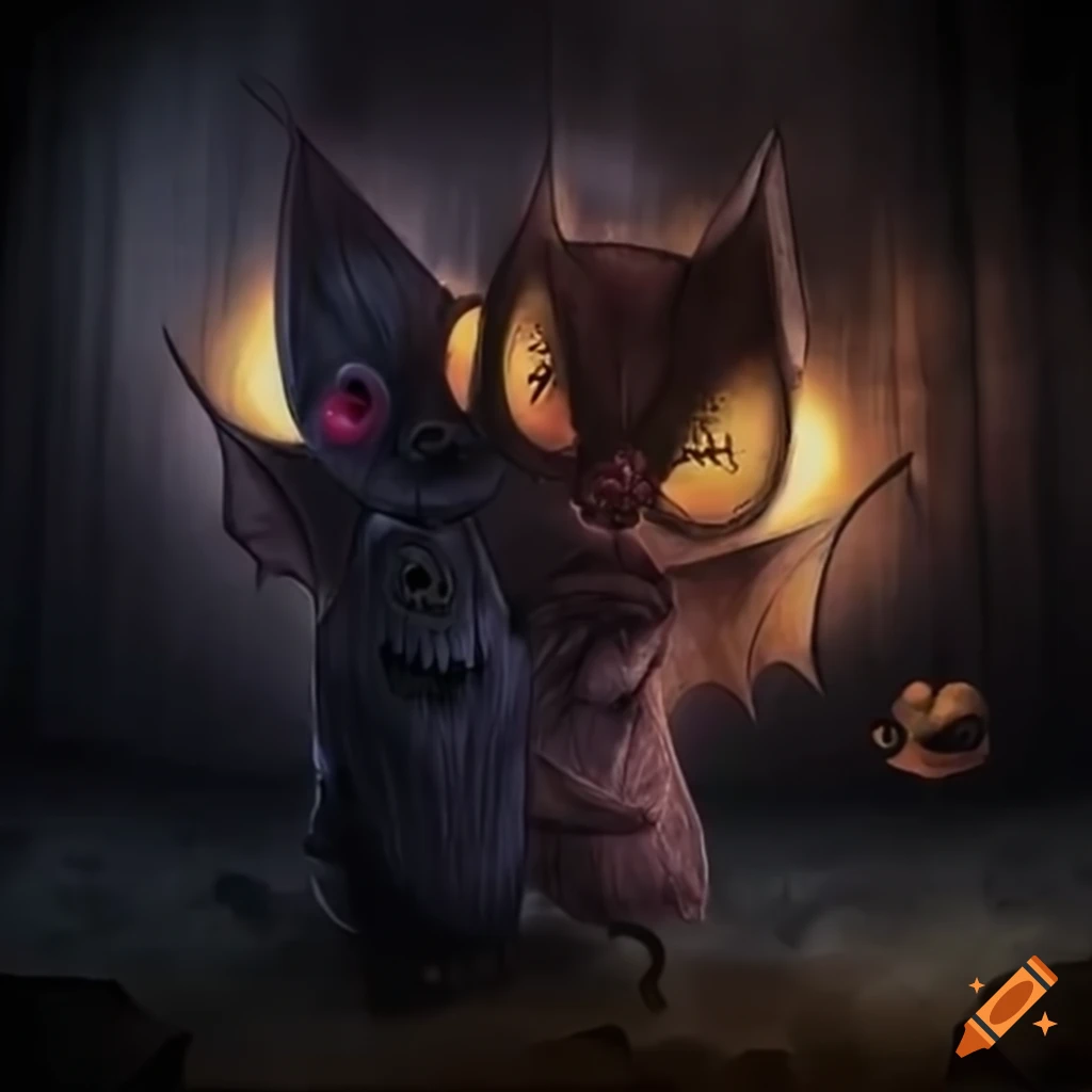 Spooky adorable bat couple in a haunted house
