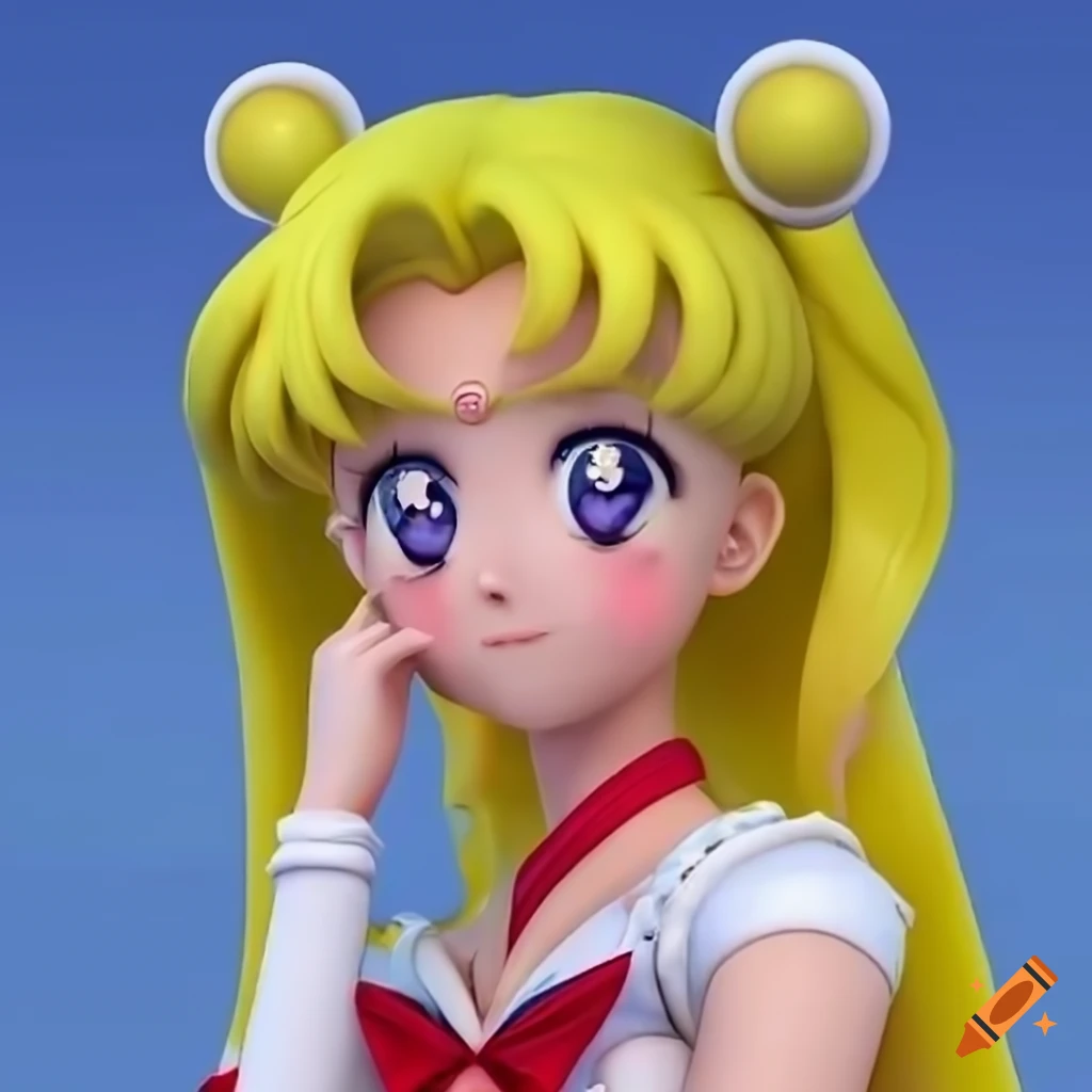 A 3D render of Sailor Moon with a cute small grin on her face, high ...