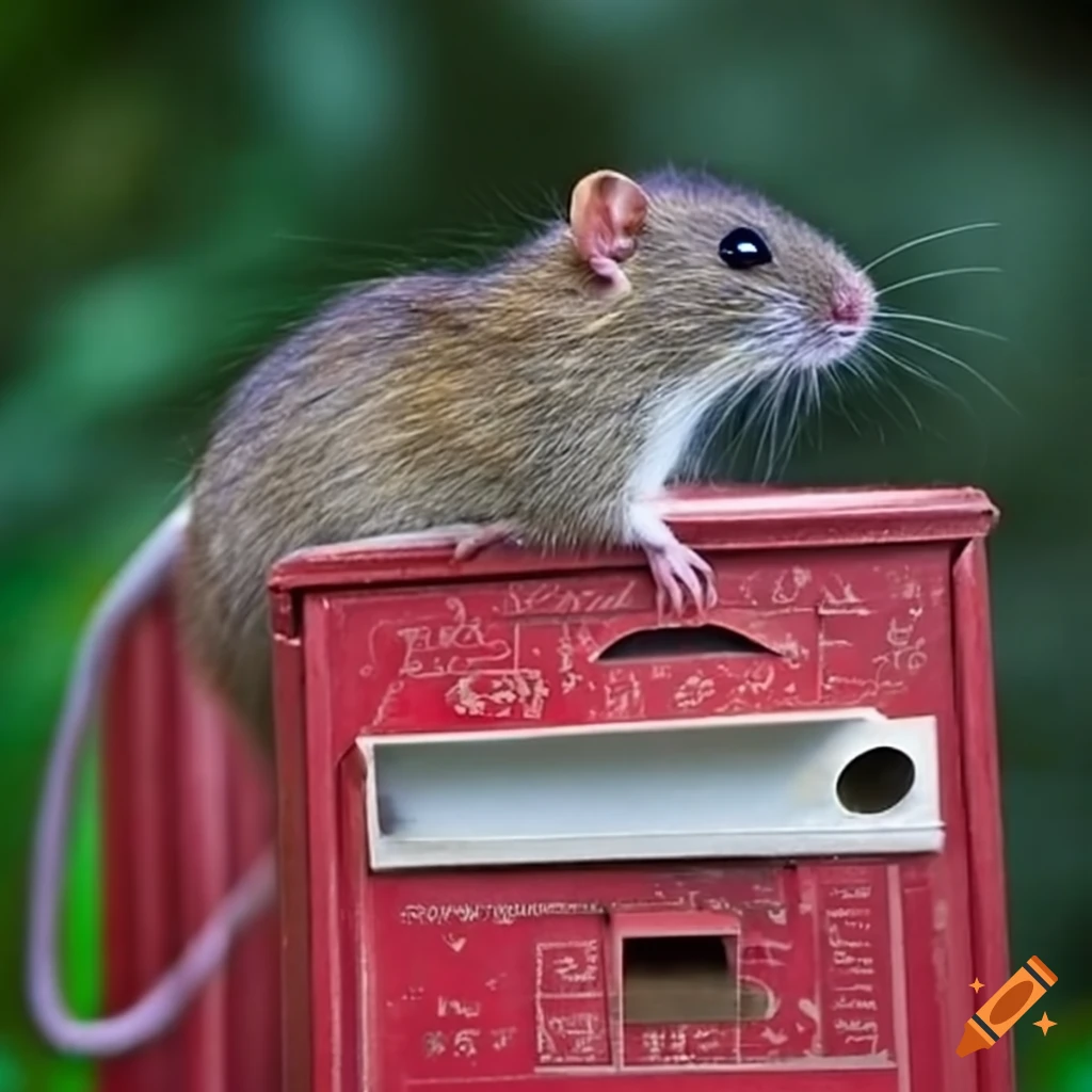 A postaman-rat on a letter mail box on Craiyon