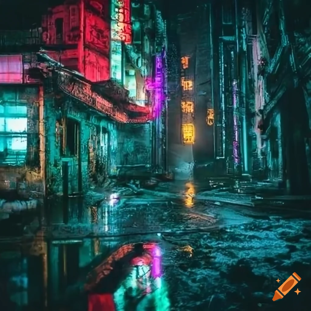 Cyberpunk city in ruin on Craiyon