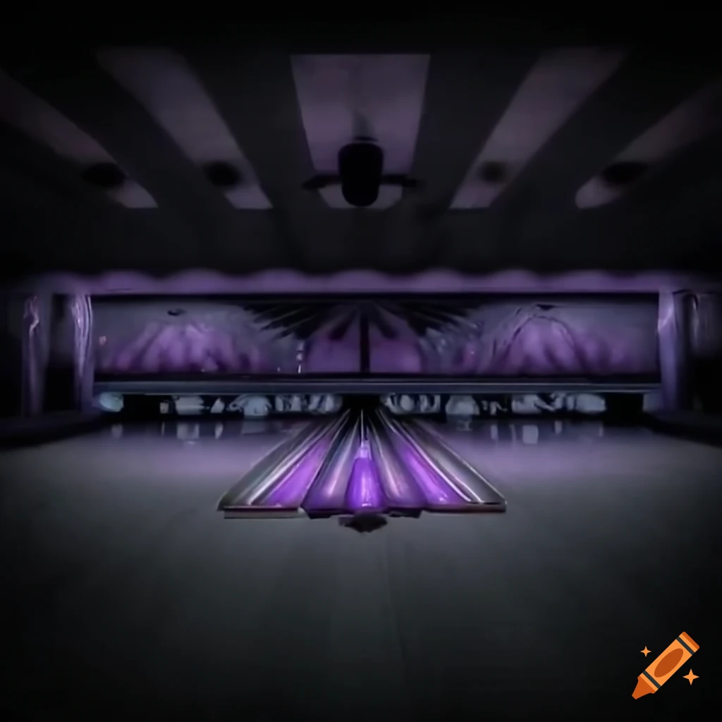 A demonic bowling alley with pins made of ebony, wide shot, gothic ...