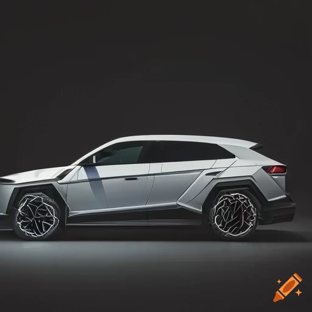 White futuristic car mix between hyundai ioniq 5 and lamborghini urus ...