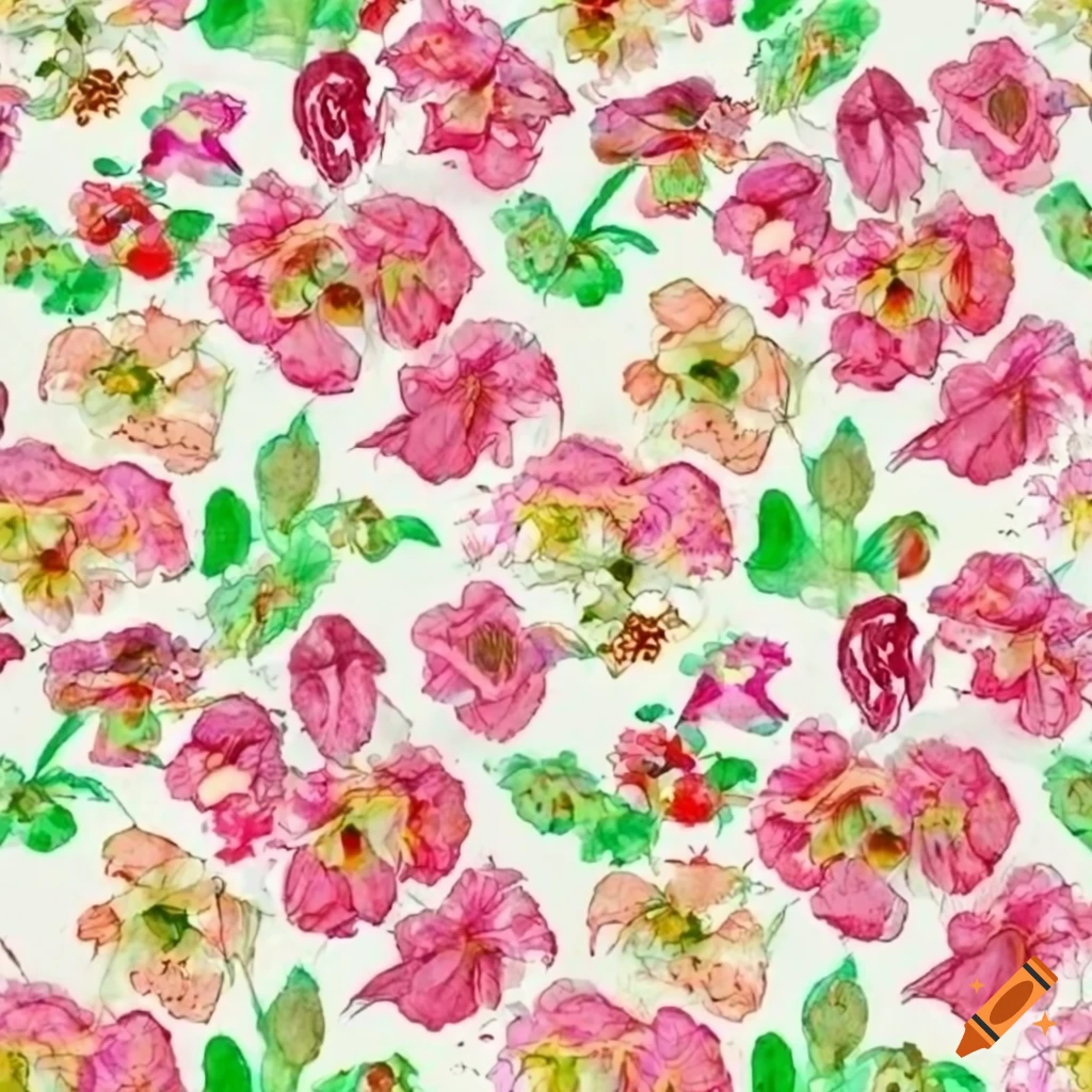 Seamless shar and detailed flower pattern watercolor style