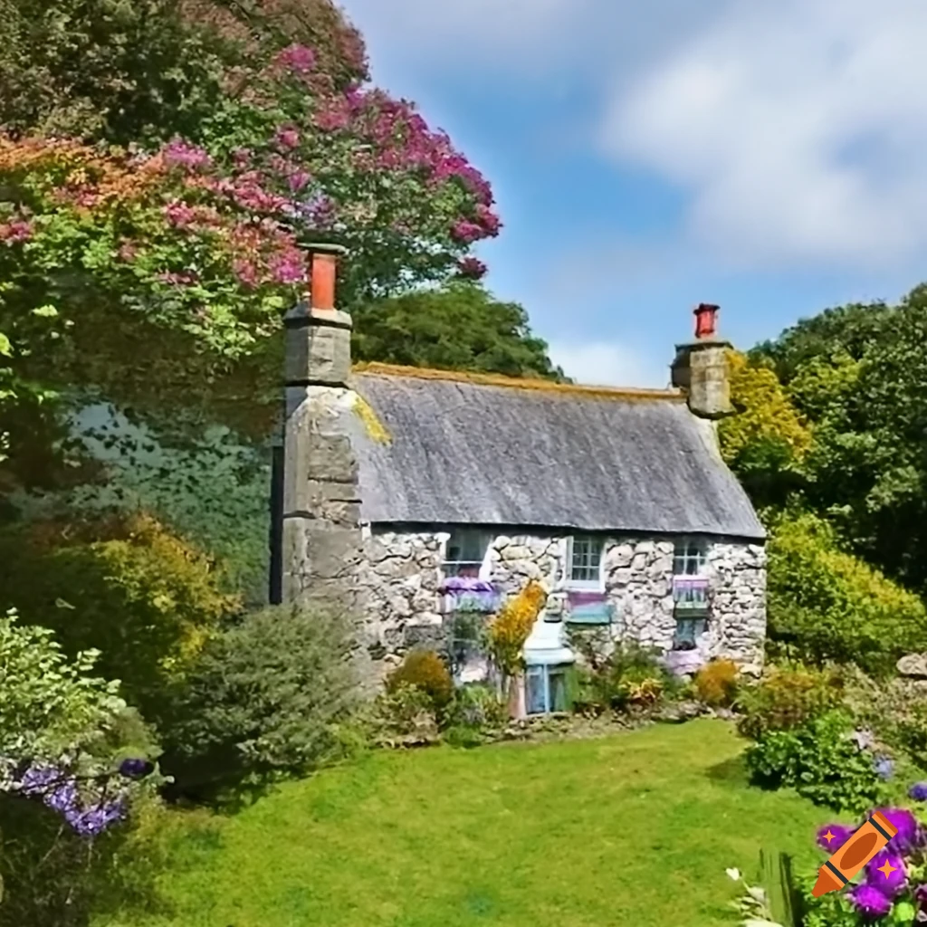 A small granite cottage in Cornwall with a cottage garden all around ...