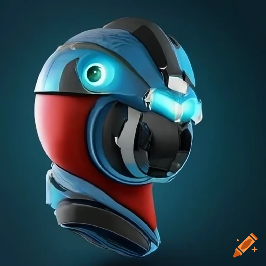 Futuristic high-tech macaw helmet on Craiyon