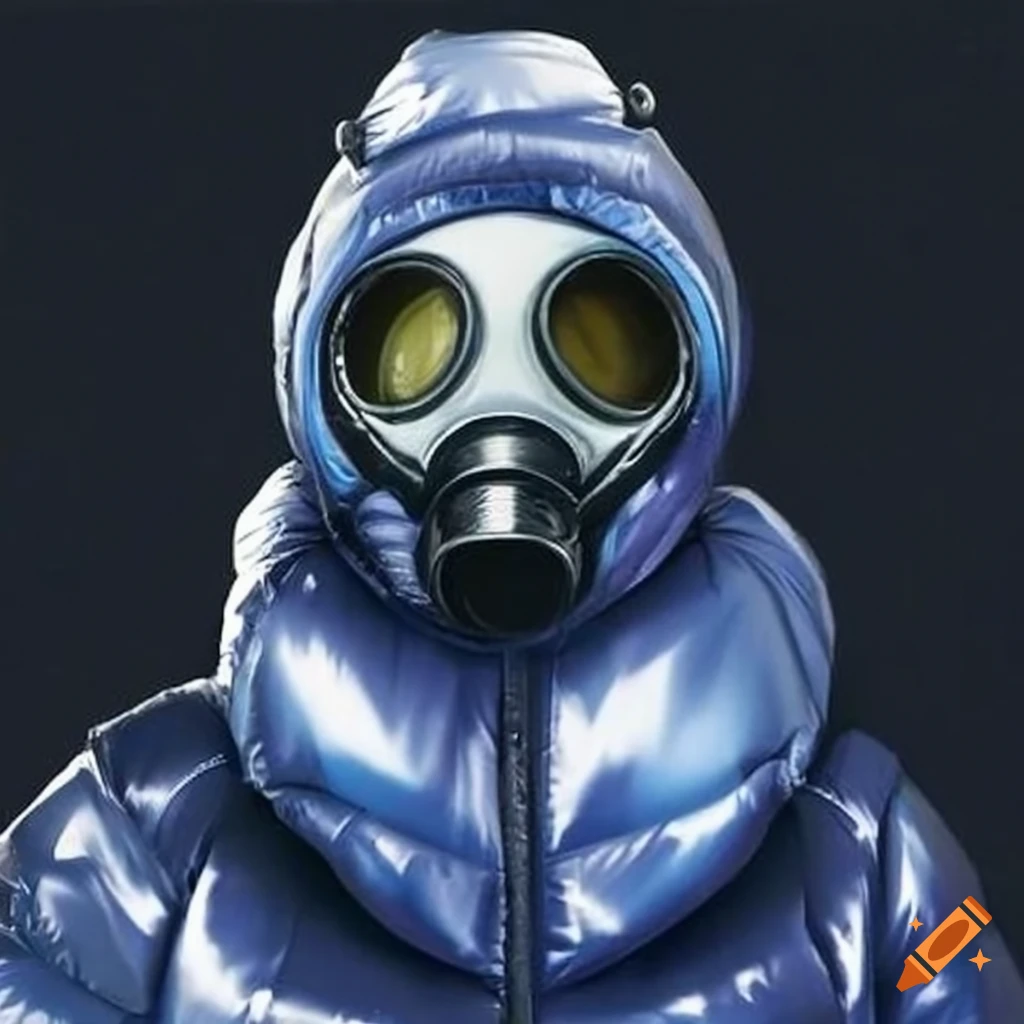 A woman struggling to breath, having an asthma attack, donning an gas ...