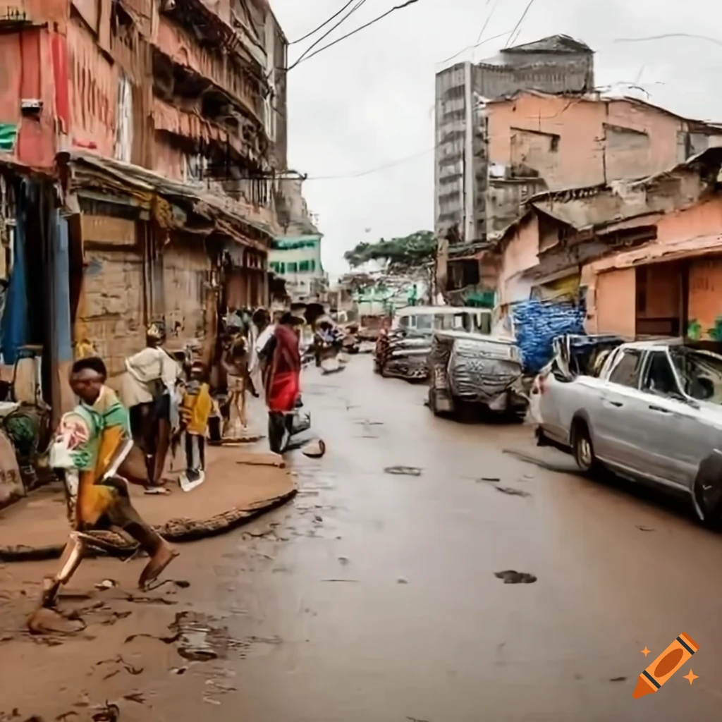 Hd illustration of a bustling street in Abidjan, Cote d'Ivoire on Craiyon