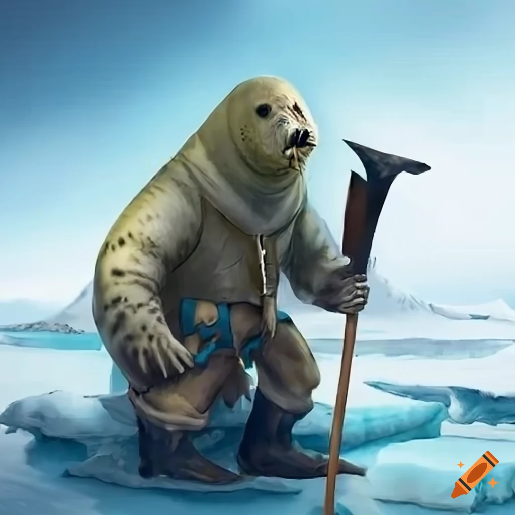 Half man/half harp seal mutant with a harp seal head. This creature has ...