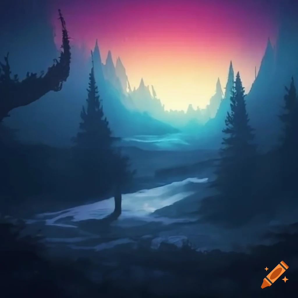 An ethereal glow surrounding a lone tree in a desolate landscape