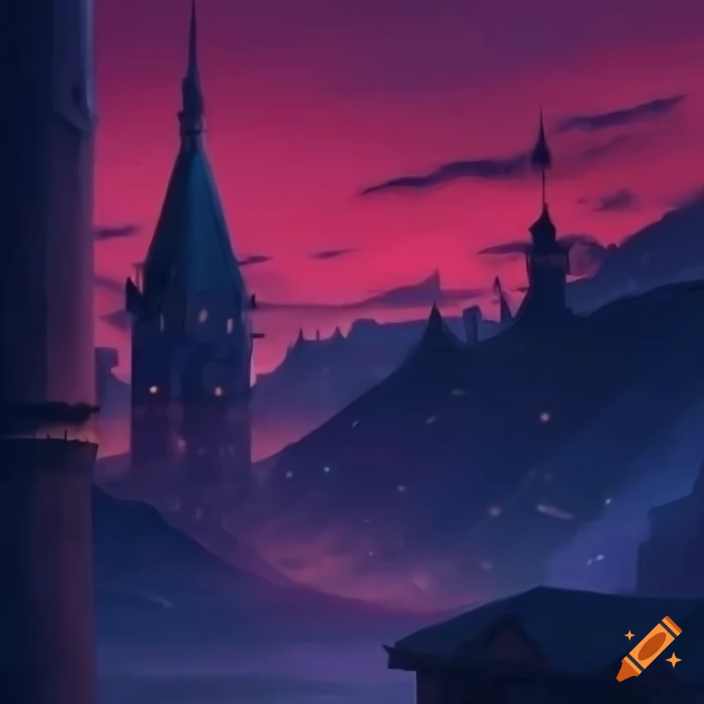 Castle with a nocturne night, anime, wallpaper, red walls, slopped roof ...