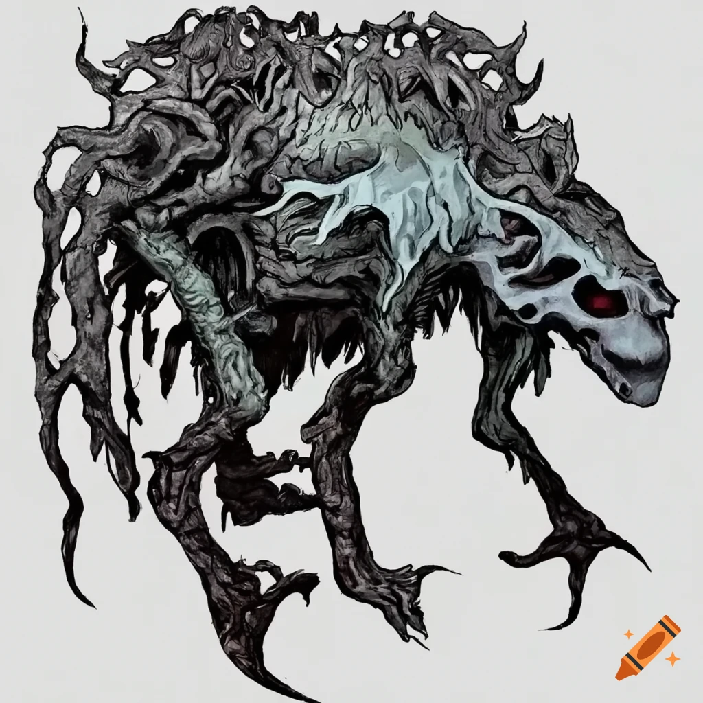 Skeletic amalgamated treefolk monochromatic on Craiyon