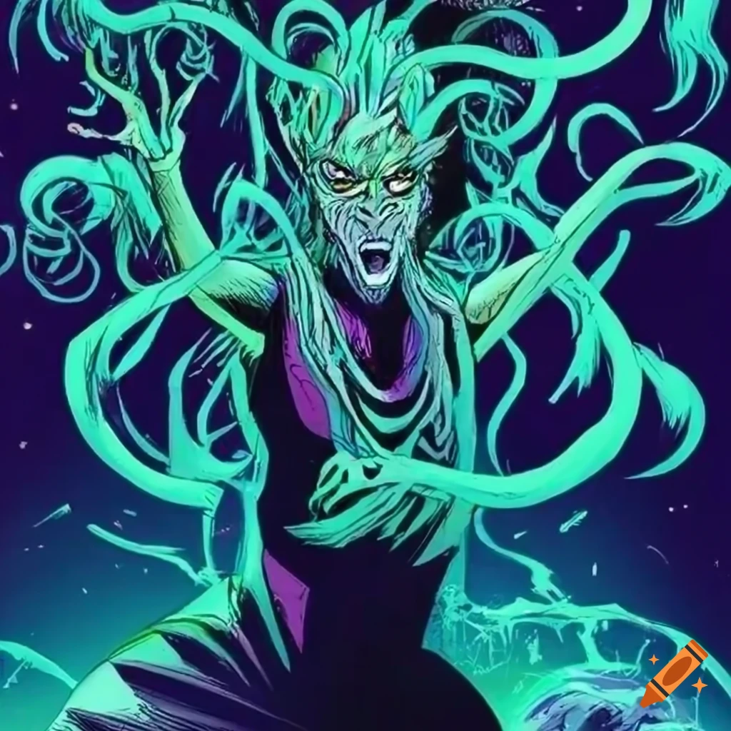 Trippy illustrations of the norse bifrost in comic book style