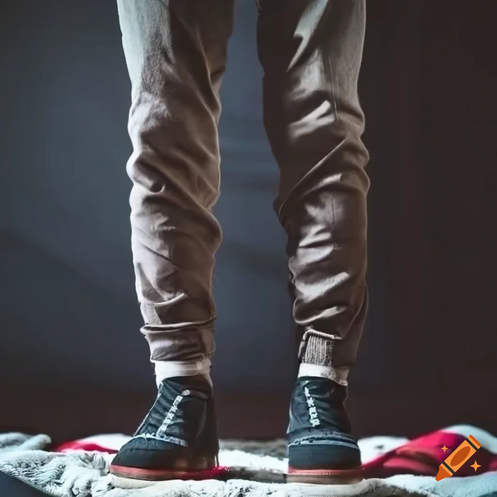 Young adult man's legs in black jako pants and etnies cinch shoes ...