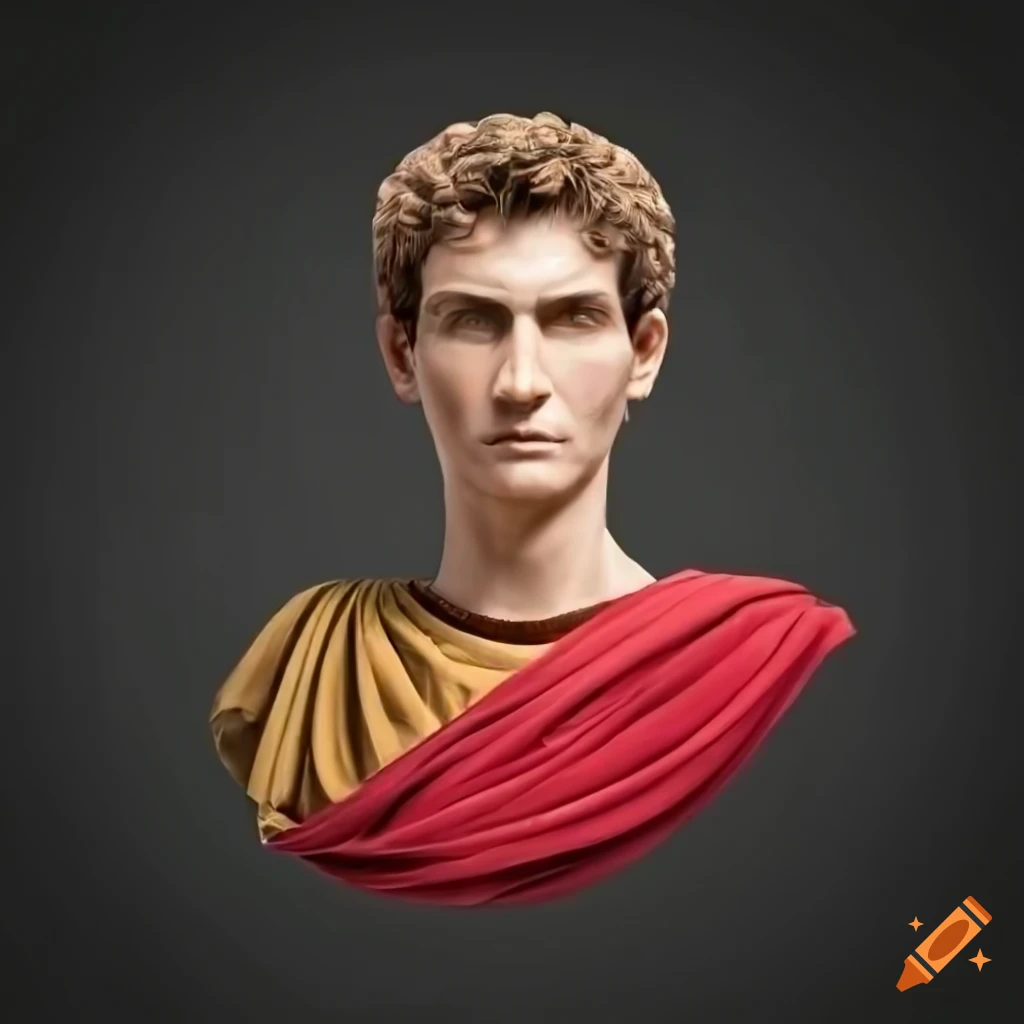 Bust shot portrait of a man wearing ancient roman traditional outfit