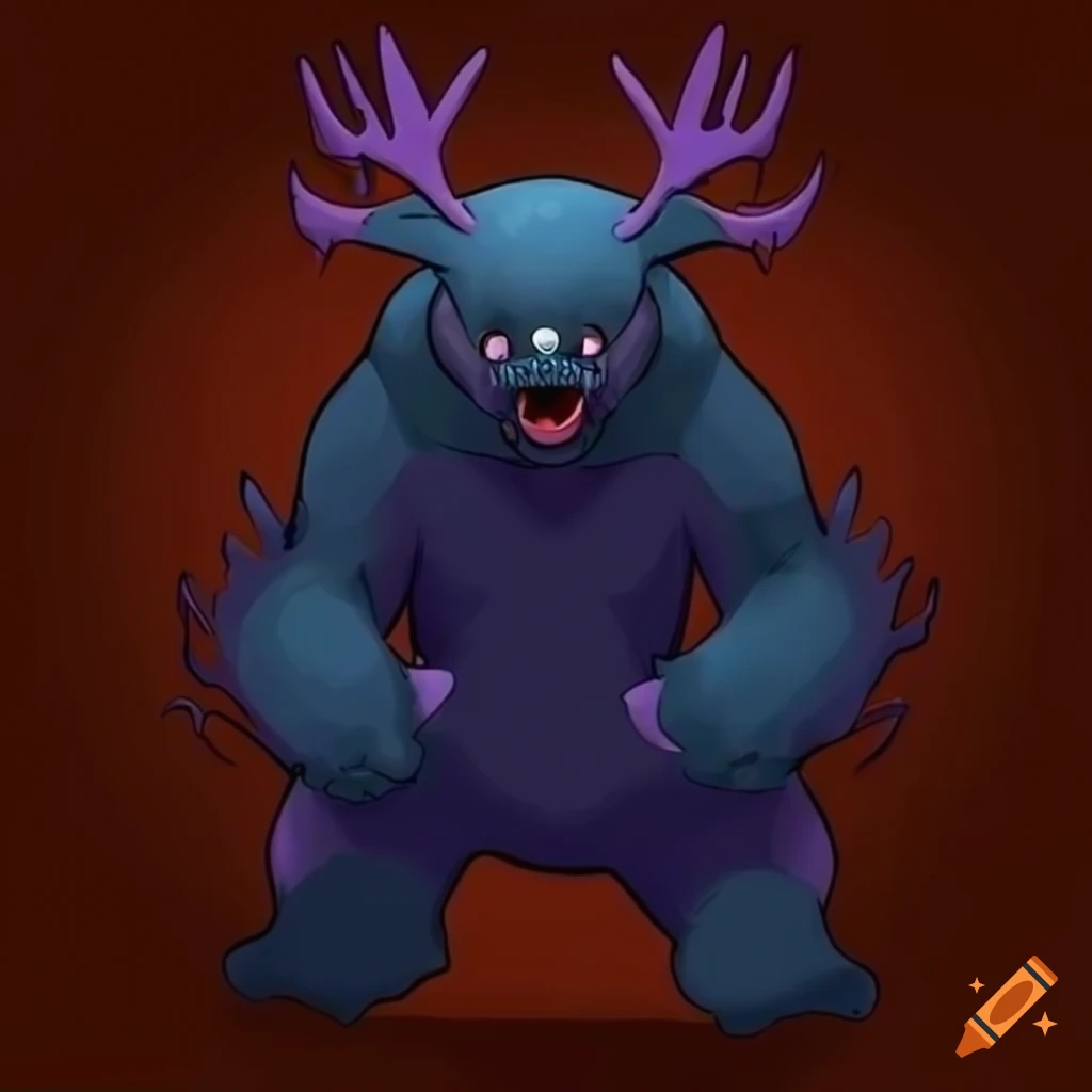 Large monstrous shadowy bear with antlers in the style of pokemon on ...
