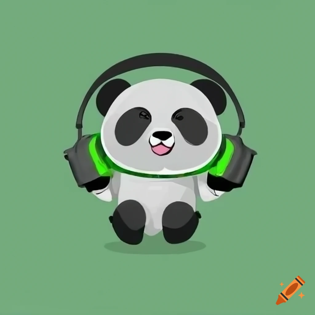 A panda wearing a cool green gaming headset on Craiyon