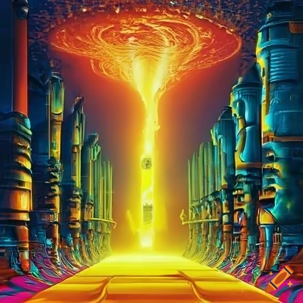 YELLOW 70S SCI FI SPARKLE ENGINE ART on Craiyon