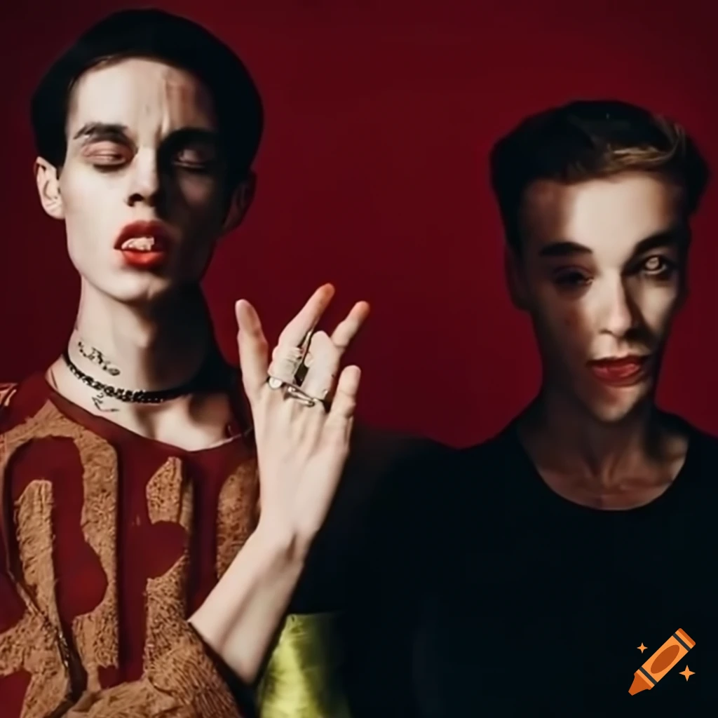 Jerma985 posing with his twin brother in a humorous costume on Craiyon