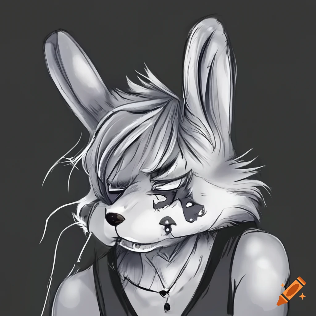Anthro male furry rabbit with depression face, emo haircut, earrings ...