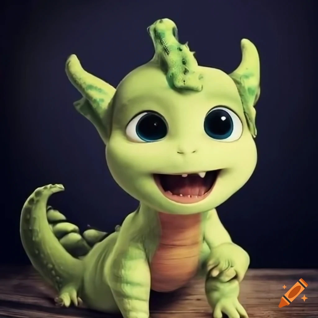 Pixar cute baby dragon character portrait