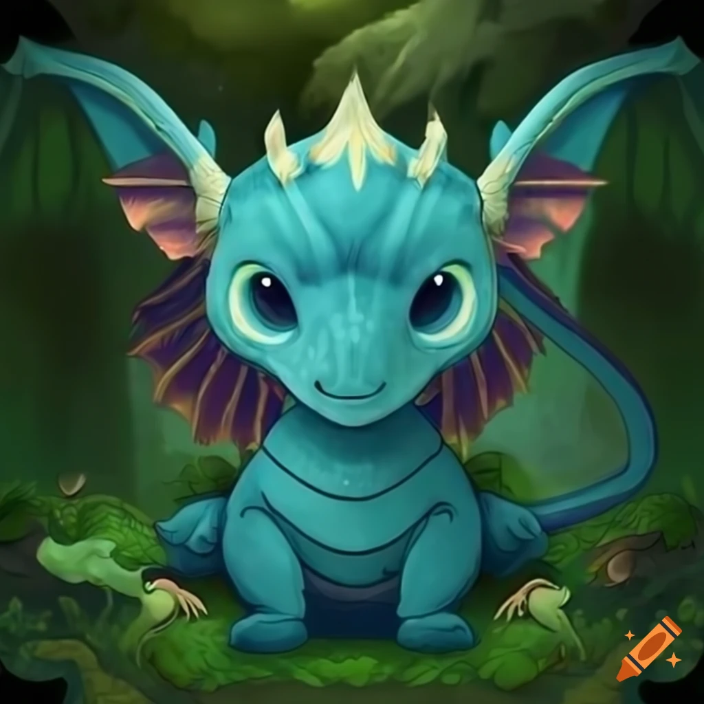 Avatar cute gentle dragon headshot blending into an enchanted forest