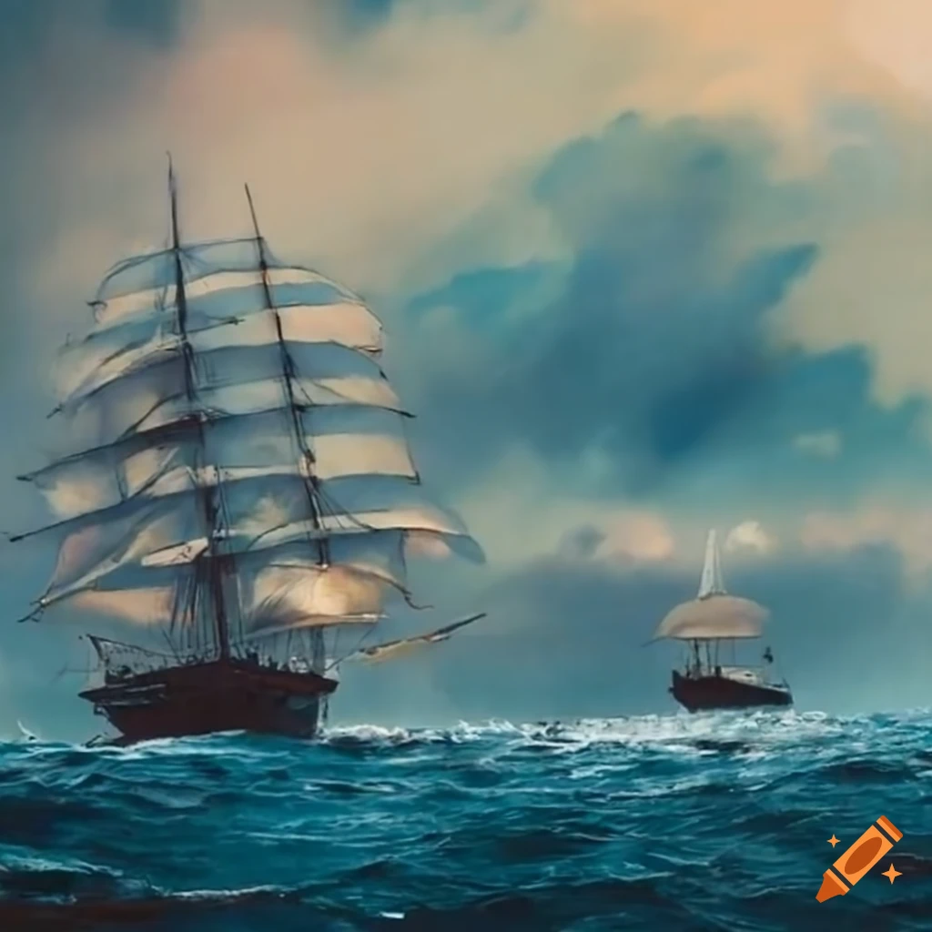 Two sailing ships fighting on the sea