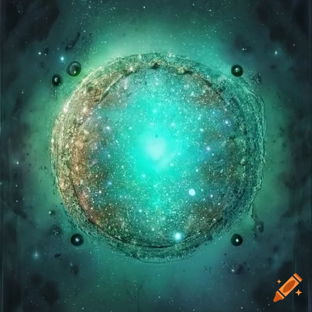 Pale green 700s sci fi sparkle shield art