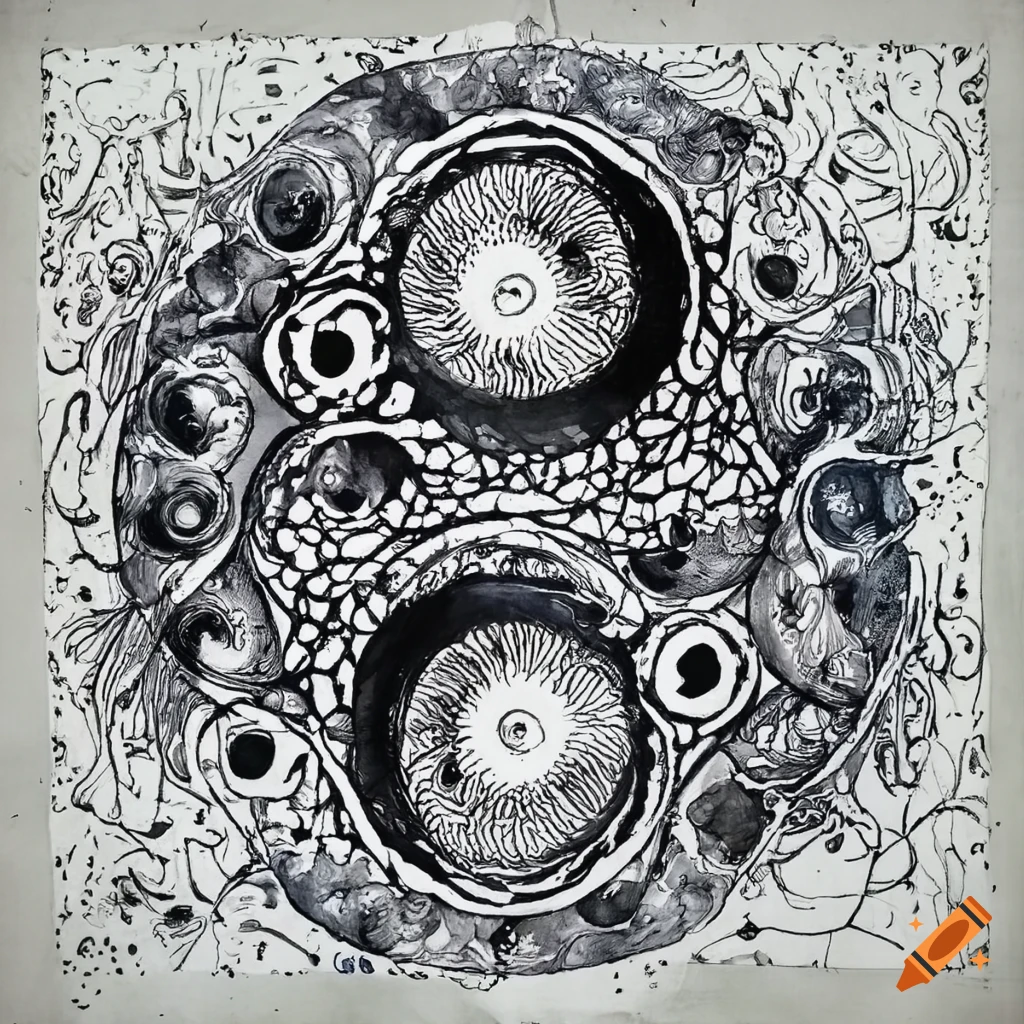 Yin and yang circles, line art, monochrome on Craiyon