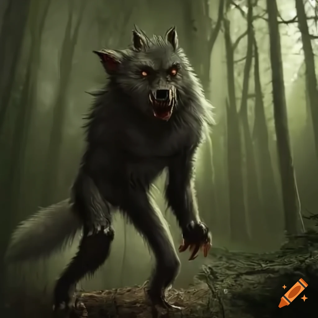 Werewolf walking through forest