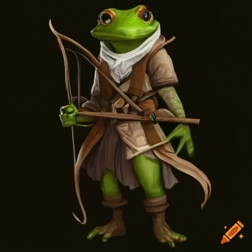 Frog pathfinder ranger in a dress with bow on Craiyon