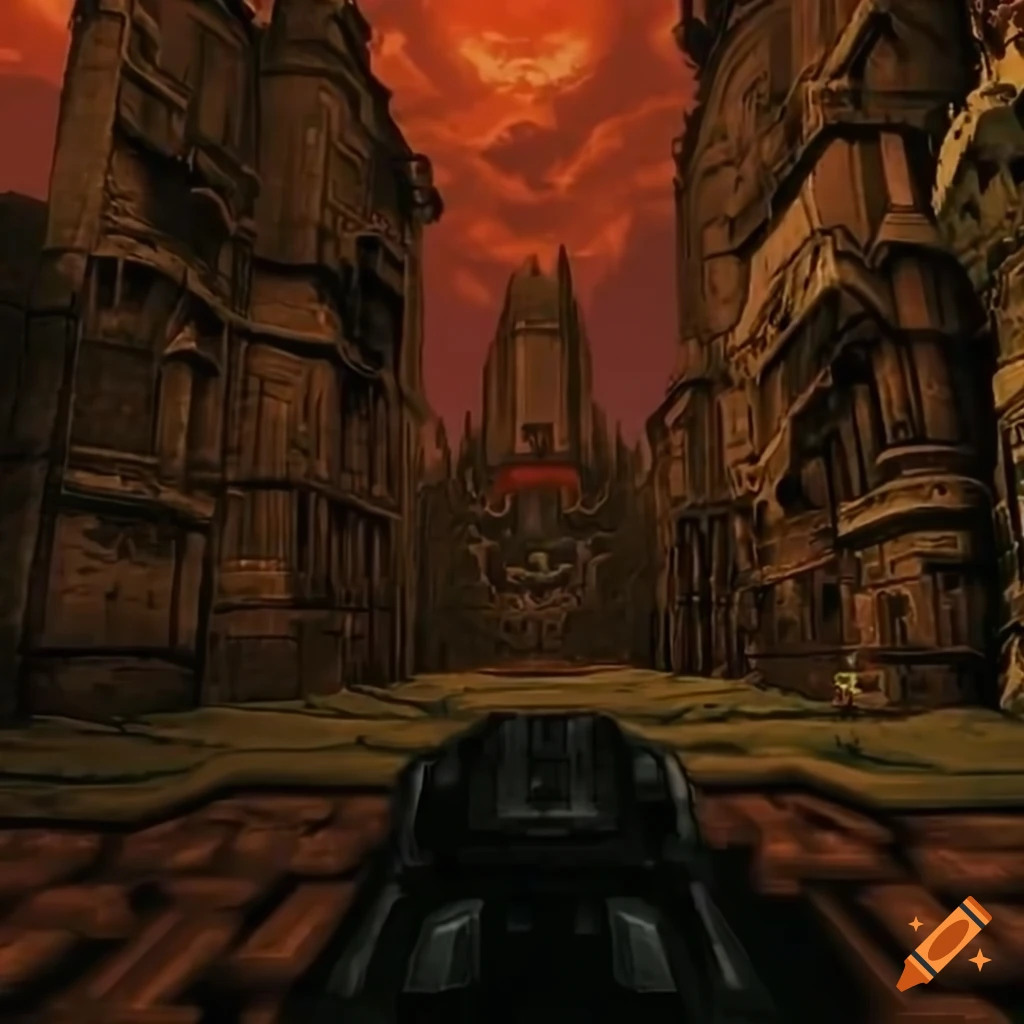 Doom classic background landscape with monsters on Craiyon