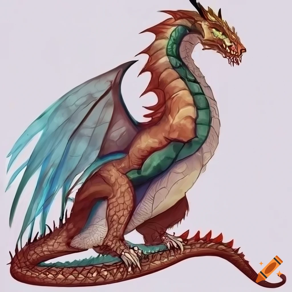 Dragon concept designs, side view, full body illustrations with soft colouring