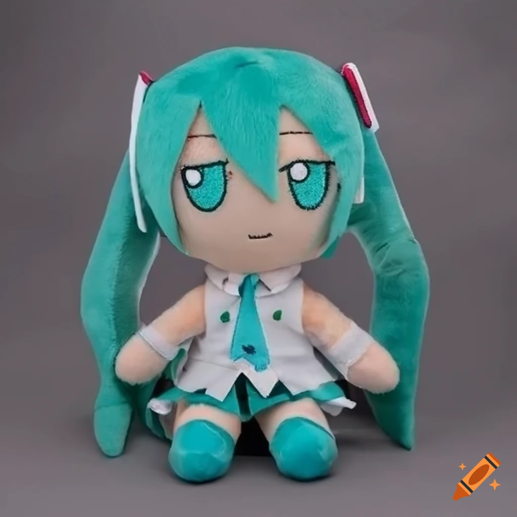 Hatsune miku as a cute fumo plushie with a grey background