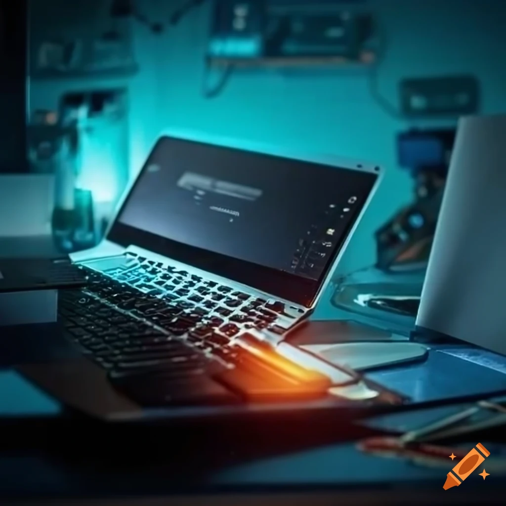 Inside of a laptop where you can see the components